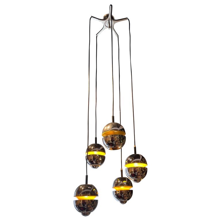 Sculptural Ceiling Fixture with Ten Half Spheres Showing Yellow Lacquer ...