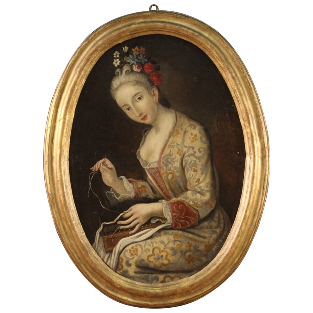 18th Century Oil on Canvas Oval Italian Antique Painting Lady Portrait ...