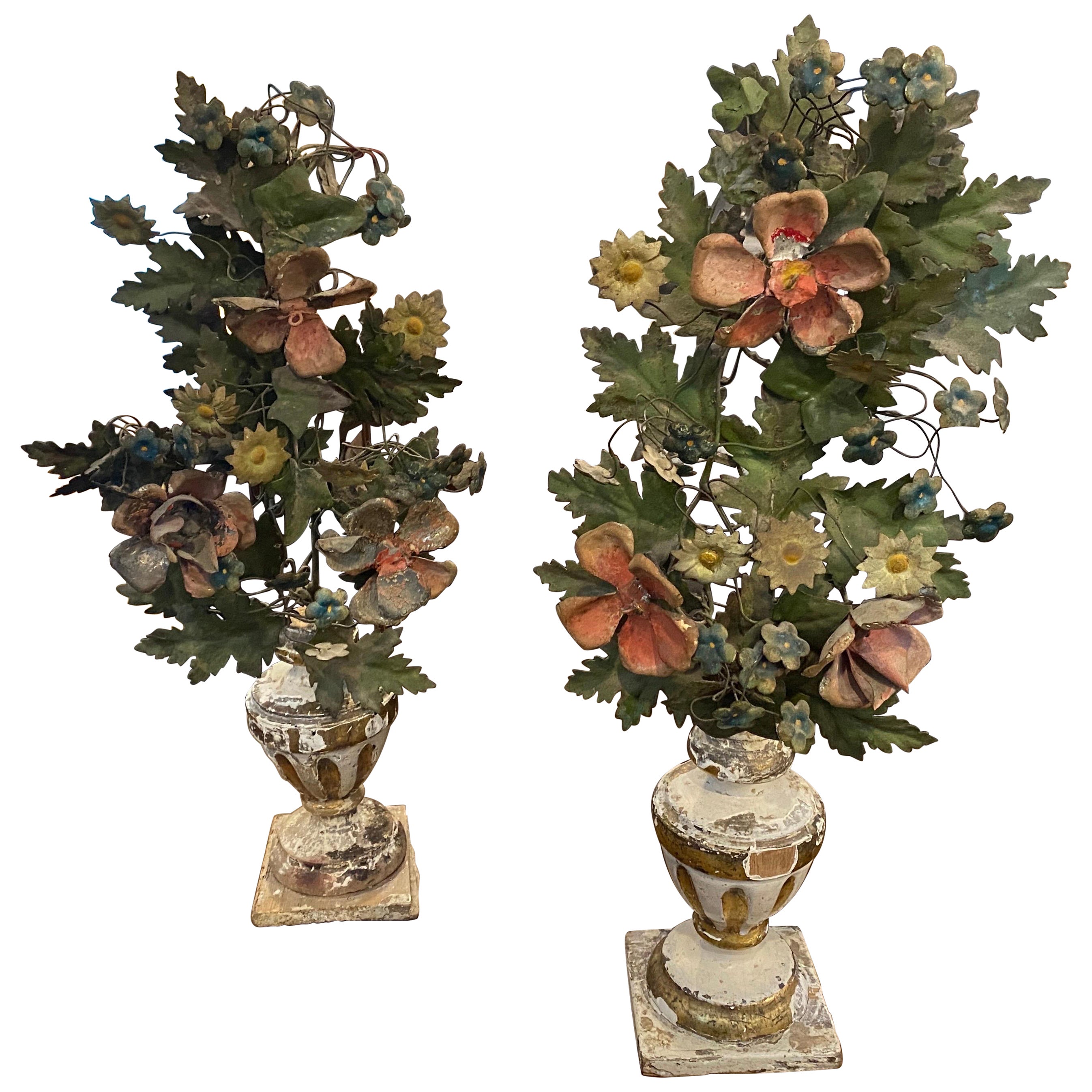 1850s Pair of Antique Lacquered Wood Sicilian Palm Holders with Metal ...
