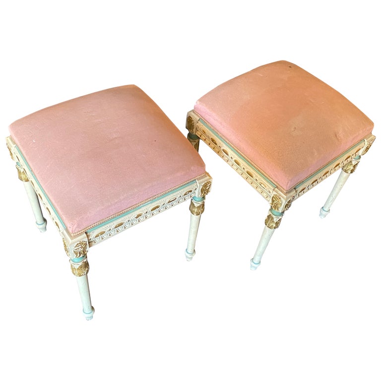 Late 19th Century Set of Two Napoleon III Lacquered Wood Italian Poufs ...