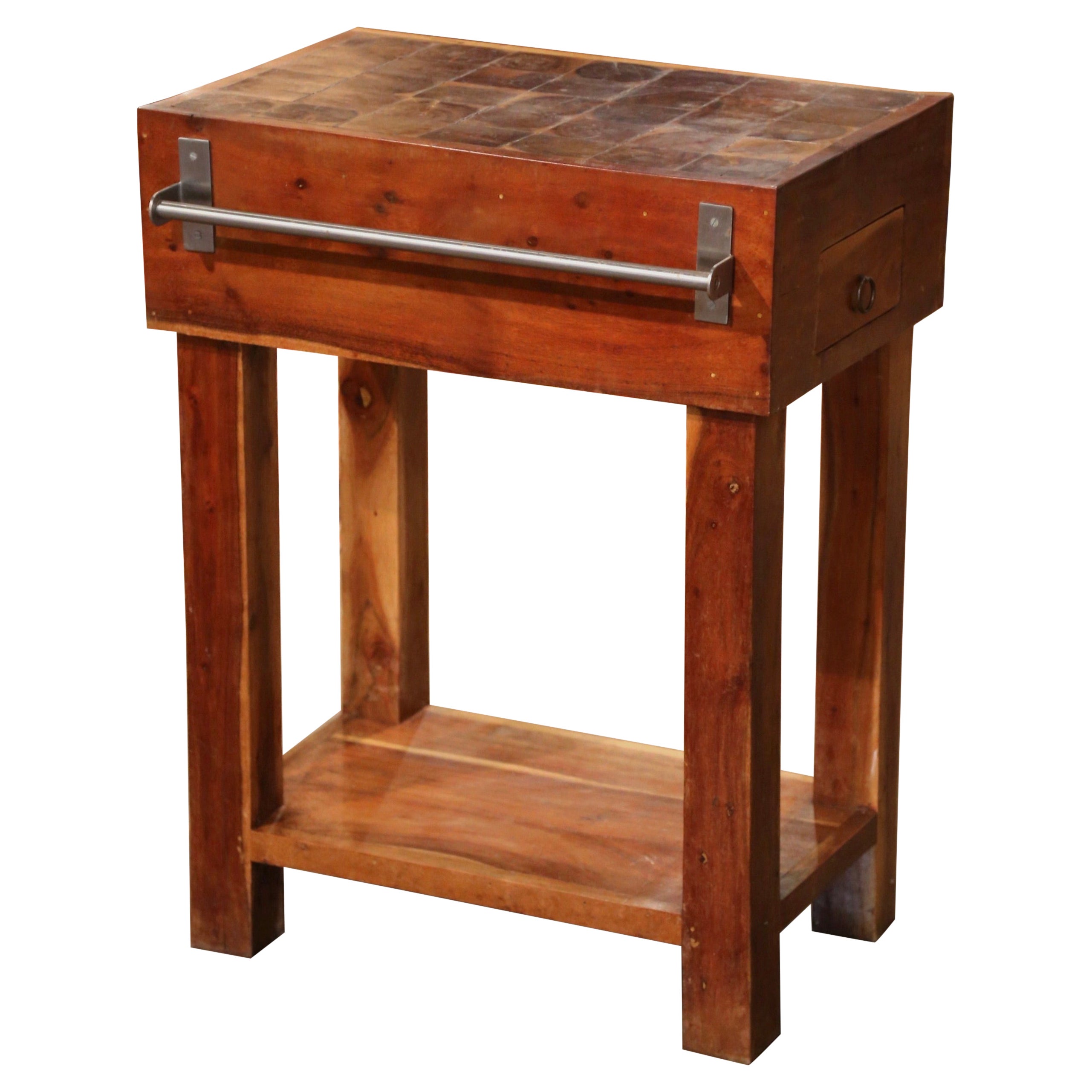 Mid-Century French Carved Beech Wood Butcher Block with Dual Sliding ...