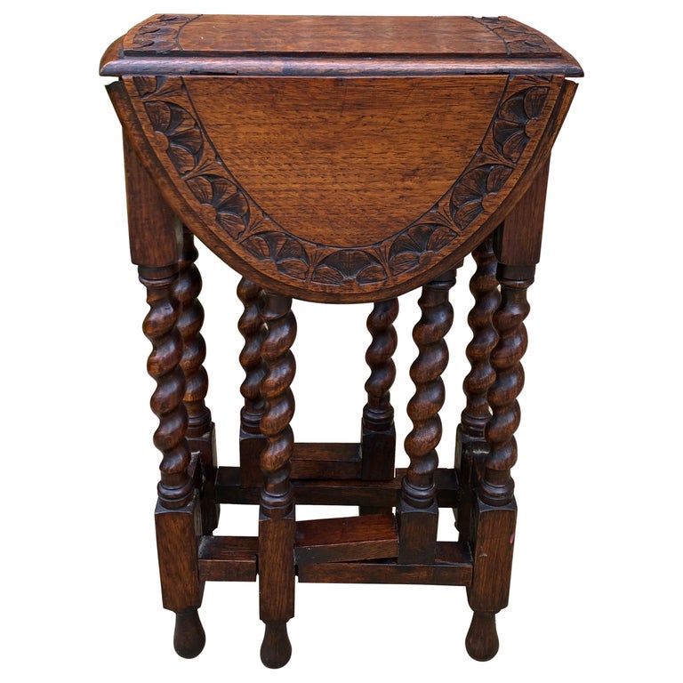 Antique English Table Drop Leaf Gateleg Super Petite Barley Twist Oak ...