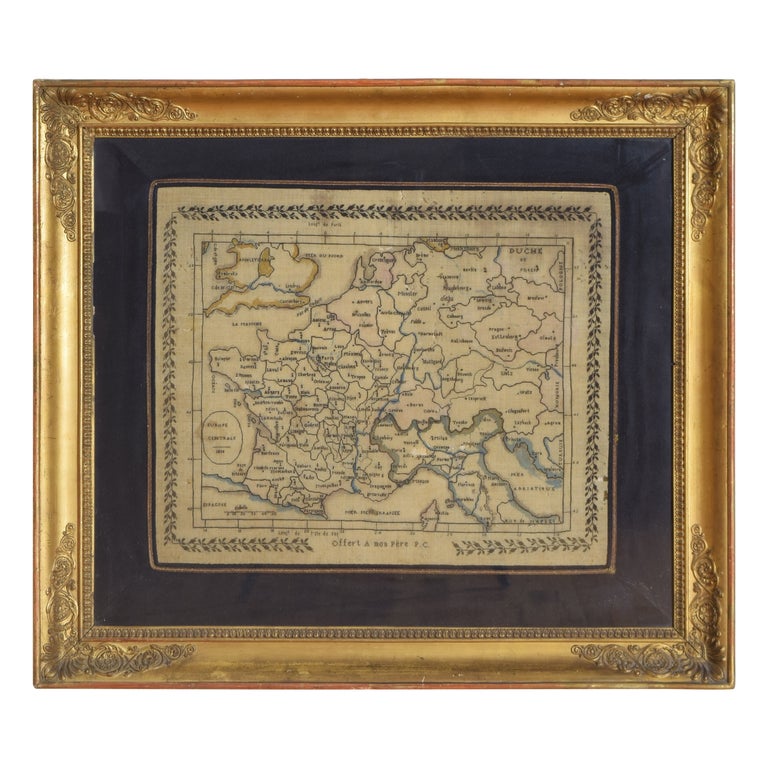 French Needlepoint Map, Europe Centrale 1838, in Period Giltwood Frame ...
