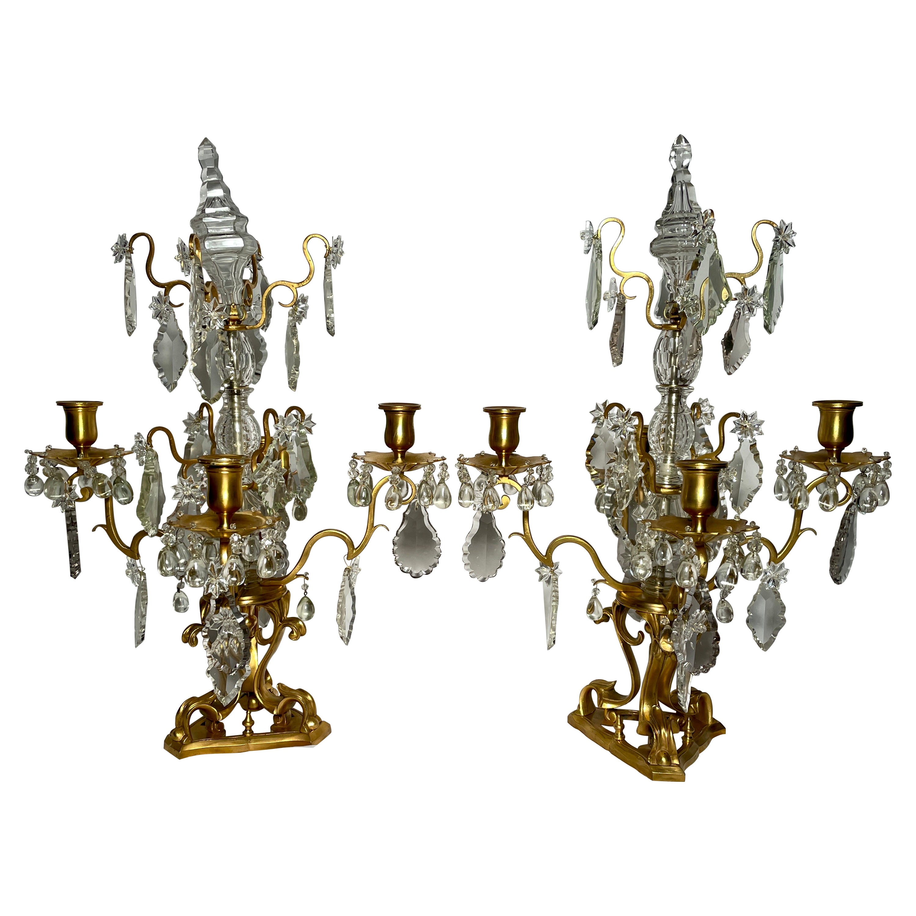 Pair Antique French Gold Bronze and Baccarat Crystal Girandoles ...
