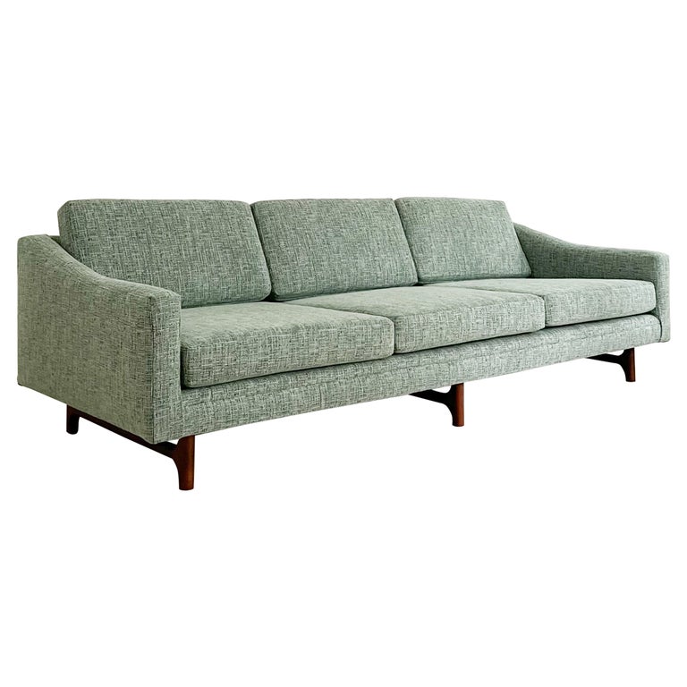 Mid-Century Modern Long Low Sofa w/ Walnut Legs by Rowe, New Upholstery ...