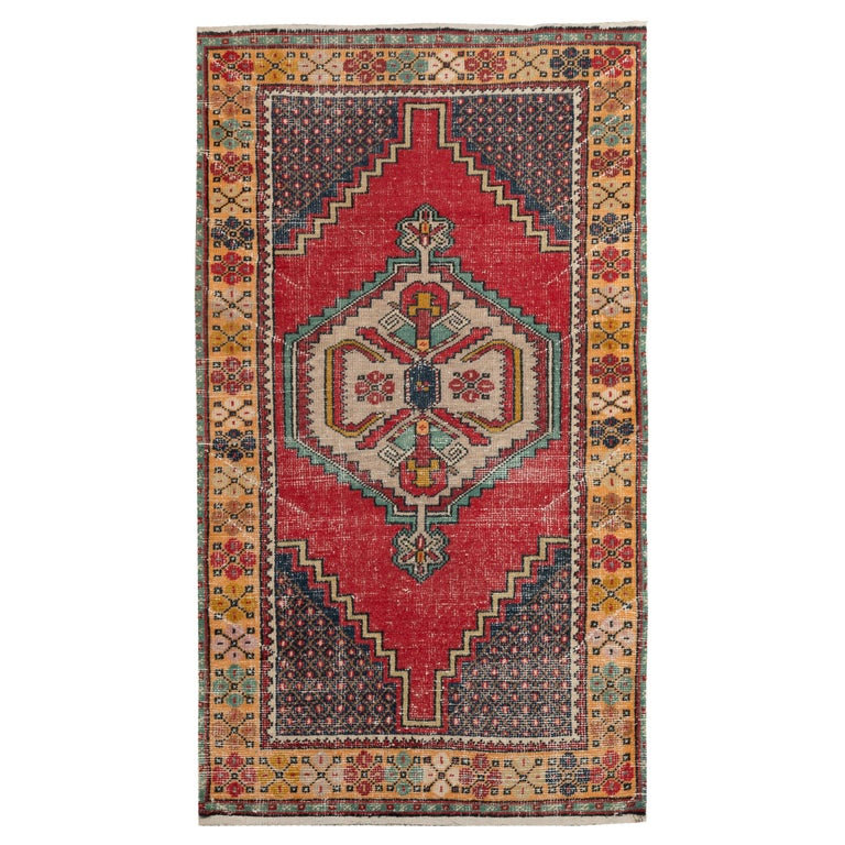 3.6x6 Ft Vintage Hand-Knotted Turkish Wool Oriental Rug in Vibrant and ...