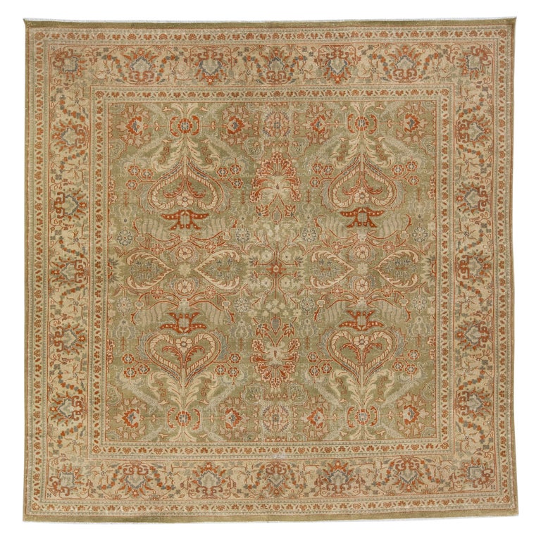 Green Antique Persian Mahal Handmade Square Wool Rug with Allover ...