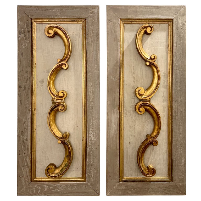 Pair 18c. Gold Gilded Antique Fragments Framed For Sale at 1stDibs