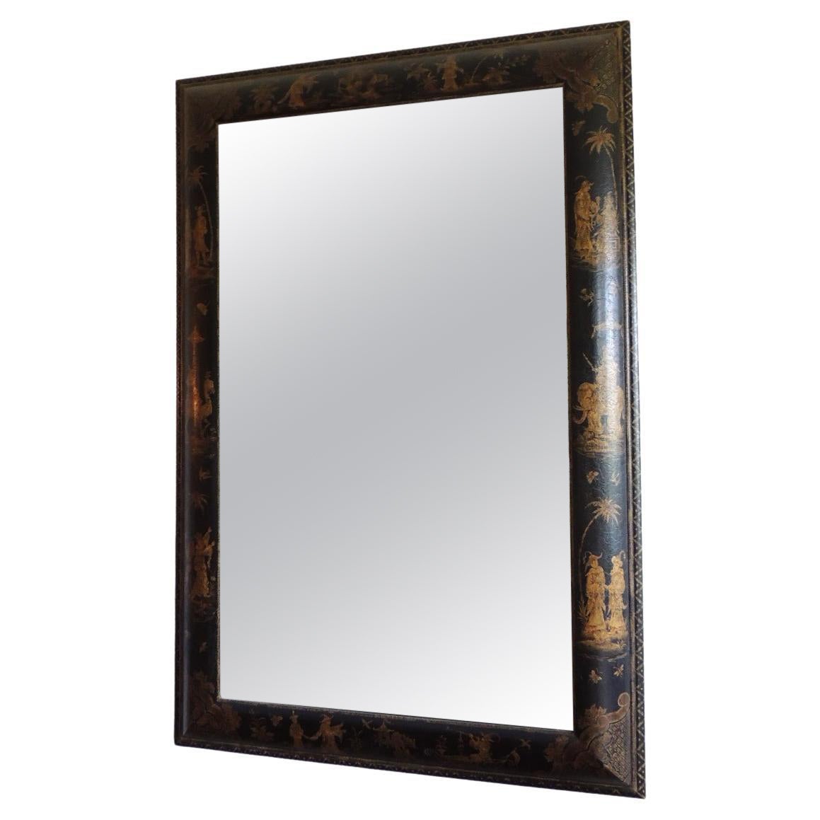 Pair of Japanese Style Black and Gold Mirrors For Sale at 1stDibs