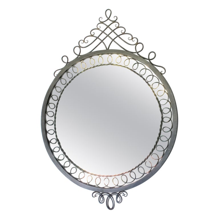 French Mid-Century Cast Iron Ornate Wall-Mounted Mirror, 1950s For Sale ...