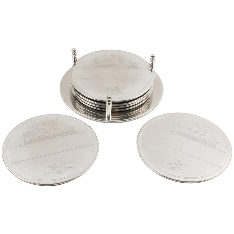 Modernist Barware Silver Plate Coasters set of 6 pieces with Equestrian ...