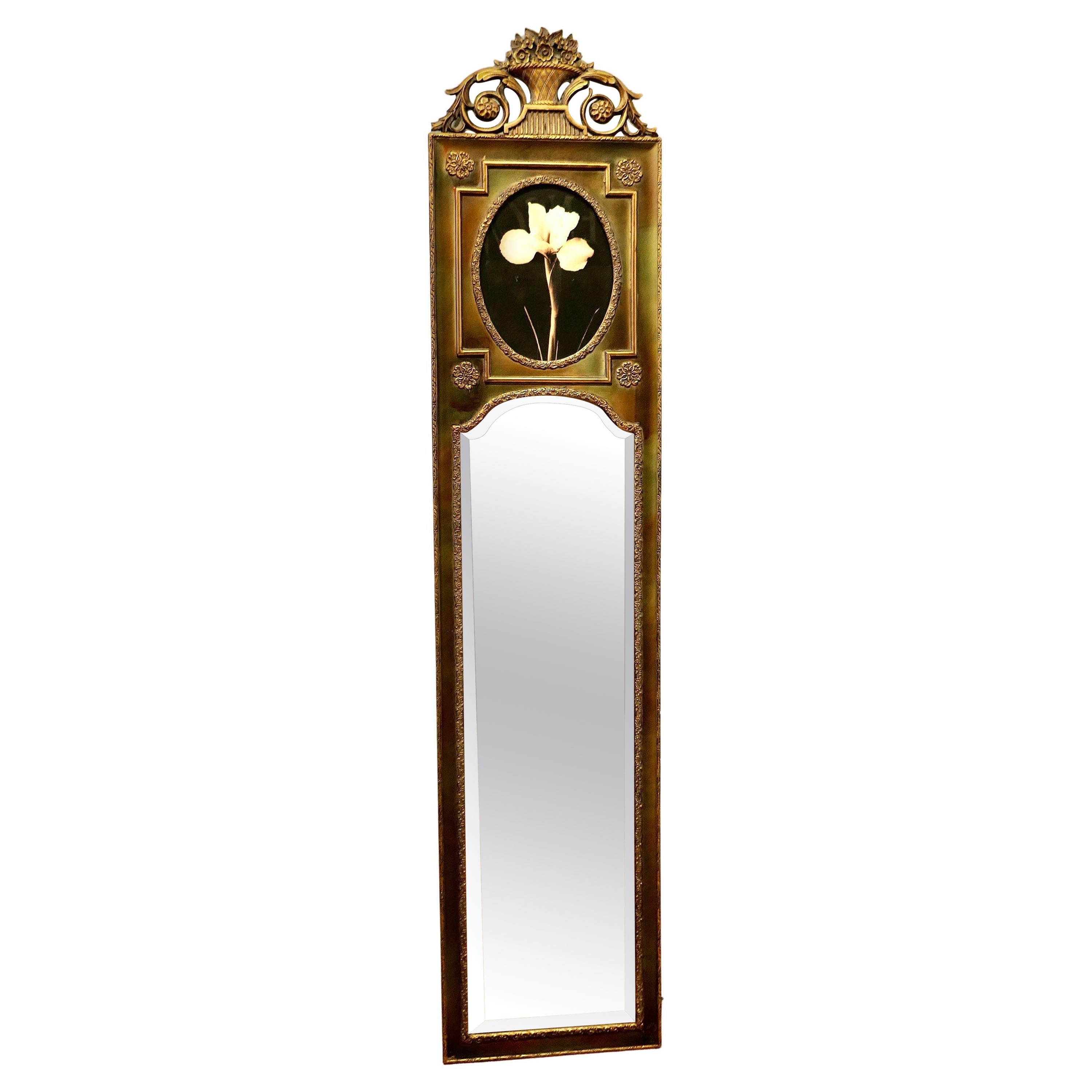 Tall French Patinated Gilt Trumeau Mirror For Sale at 1stDibs