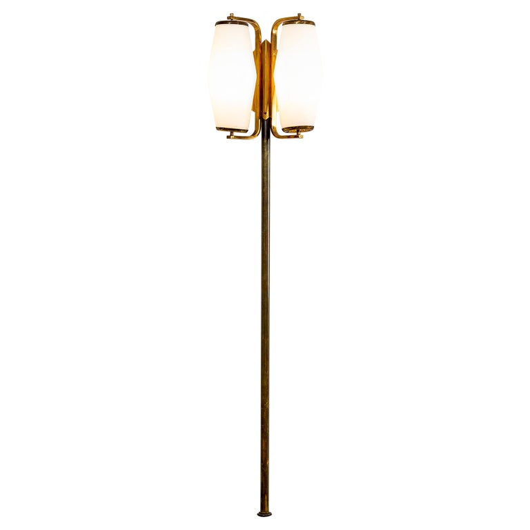 20th Century Stilnovo Wall Lamp Tall in Brass and diffusers in Opaline ...