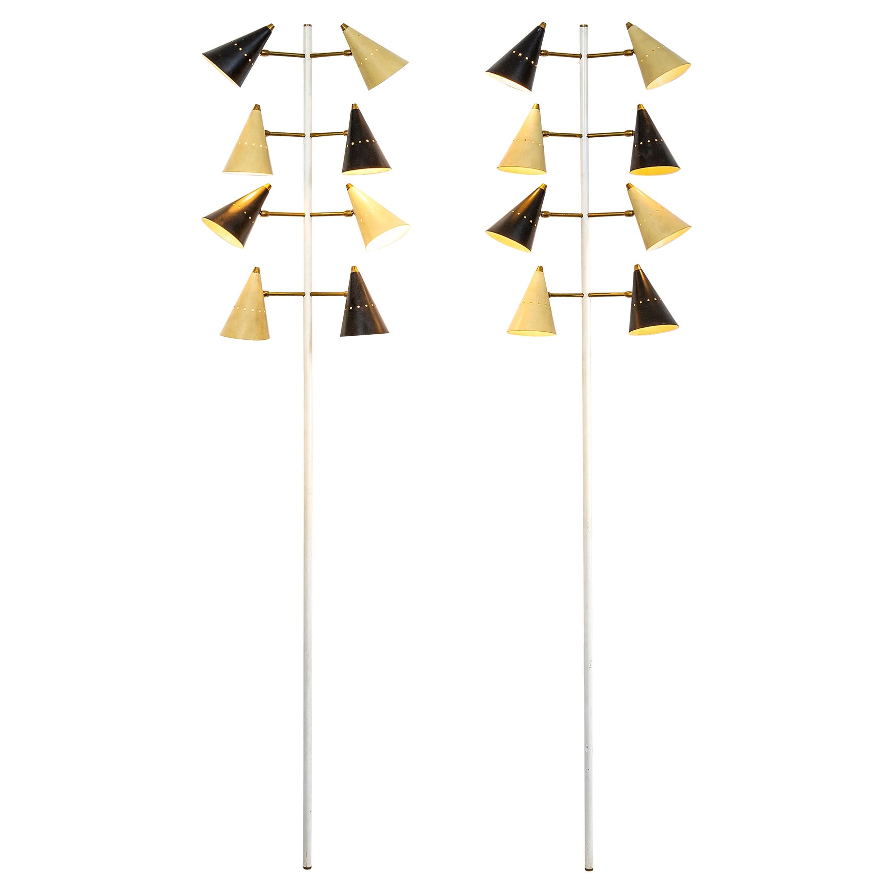 20th Century Stilnovo Wall Lamp Tall in Brass and diffusers in Opaline ...