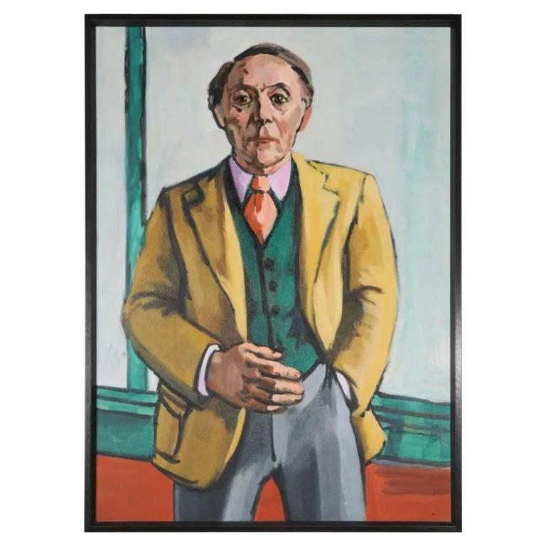 Large Acrylic on Canvas Painting of Man in Yellow Jacket by Louis Briel ...