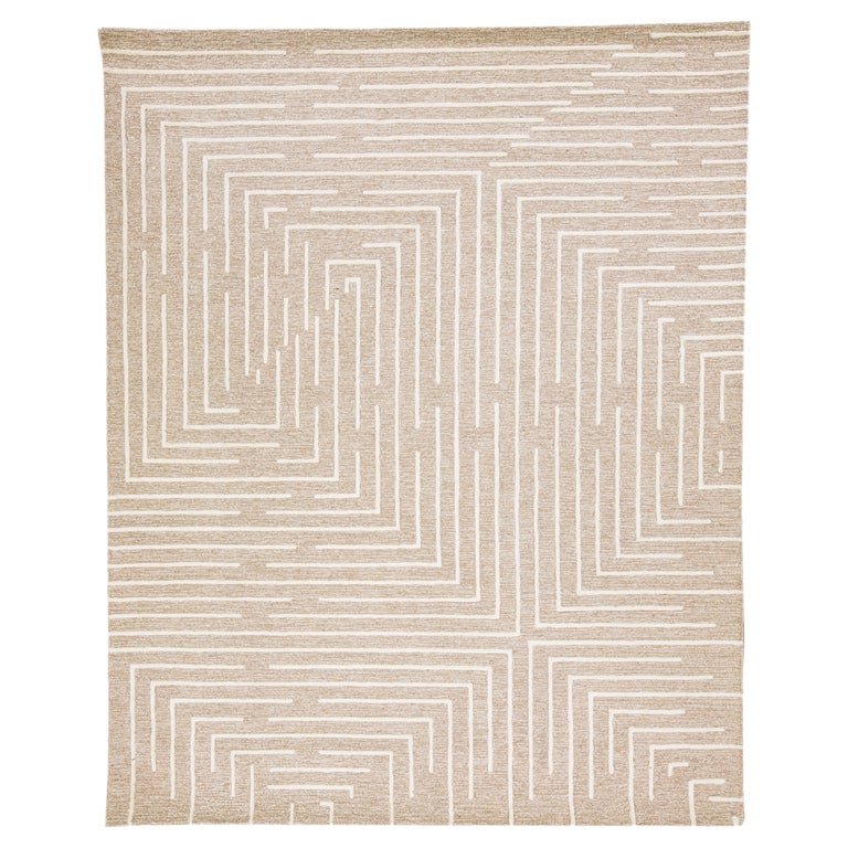 Contemporary Texture Beige and Ivory Hand-Tufted Wool Rug with ...