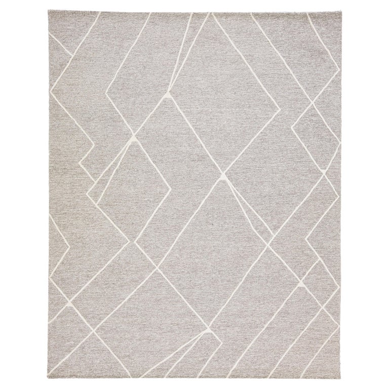 Contemporary Texture Gray and Ivory Hand-Tufted Geometric Wool Rug For ...
