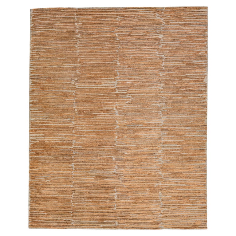 Contemporary Texture Copper Gold Handmade Wool and Viscose Rug For Sale ...