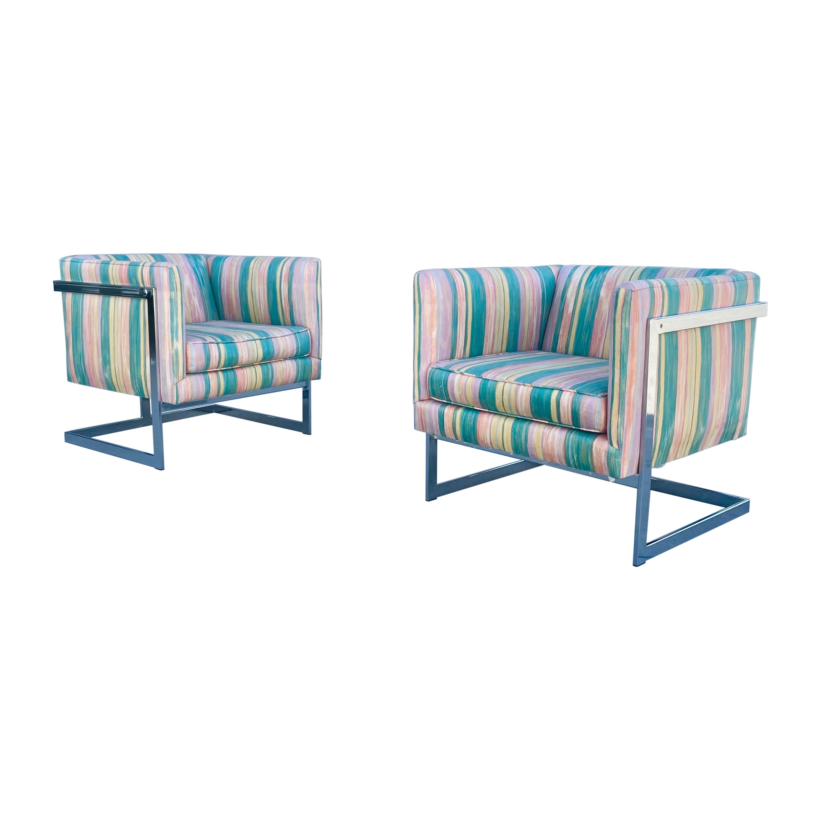 Stunning Pair of Super Chunky Milo Baughman Chrome Lounge Chairs, Mid ...