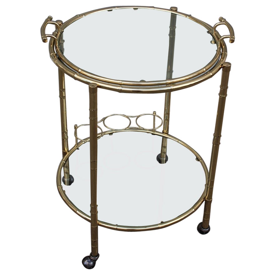 Hollywood Regency Two-Tier Brass and Glass Bar Cart, Italy, 1970s For ...