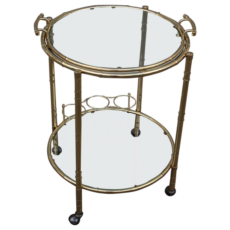 Solid Gold Brass Round Bar Trolley with Exportable Tray, Italy, 1970s ...
