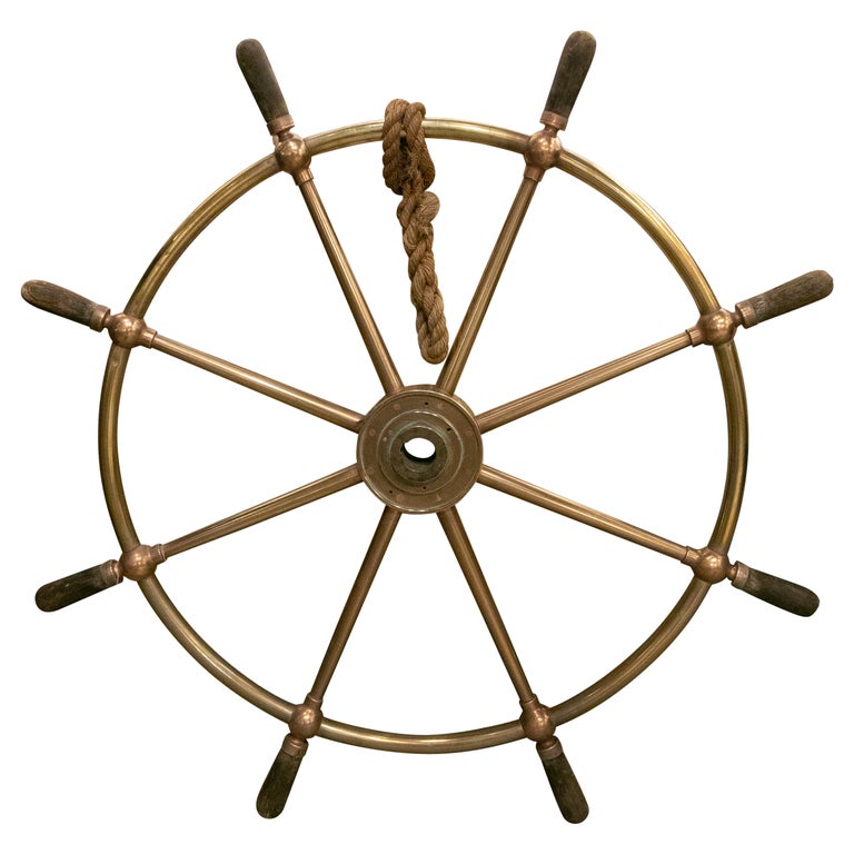 1930's English Bronze Rudder with Wooden Handles For Sale at 1stDibs