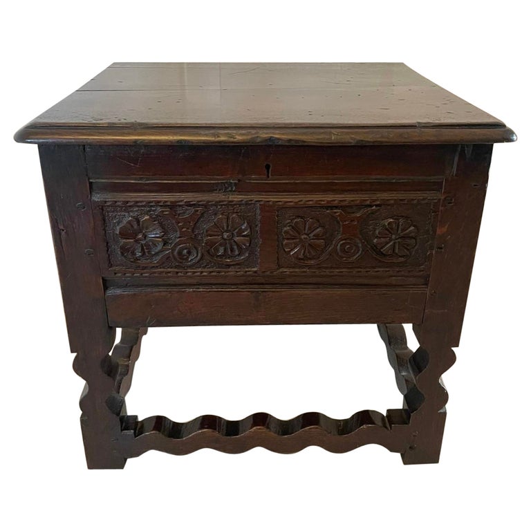17th Century Antique Oak Box Stool For Sale at 1stDibs