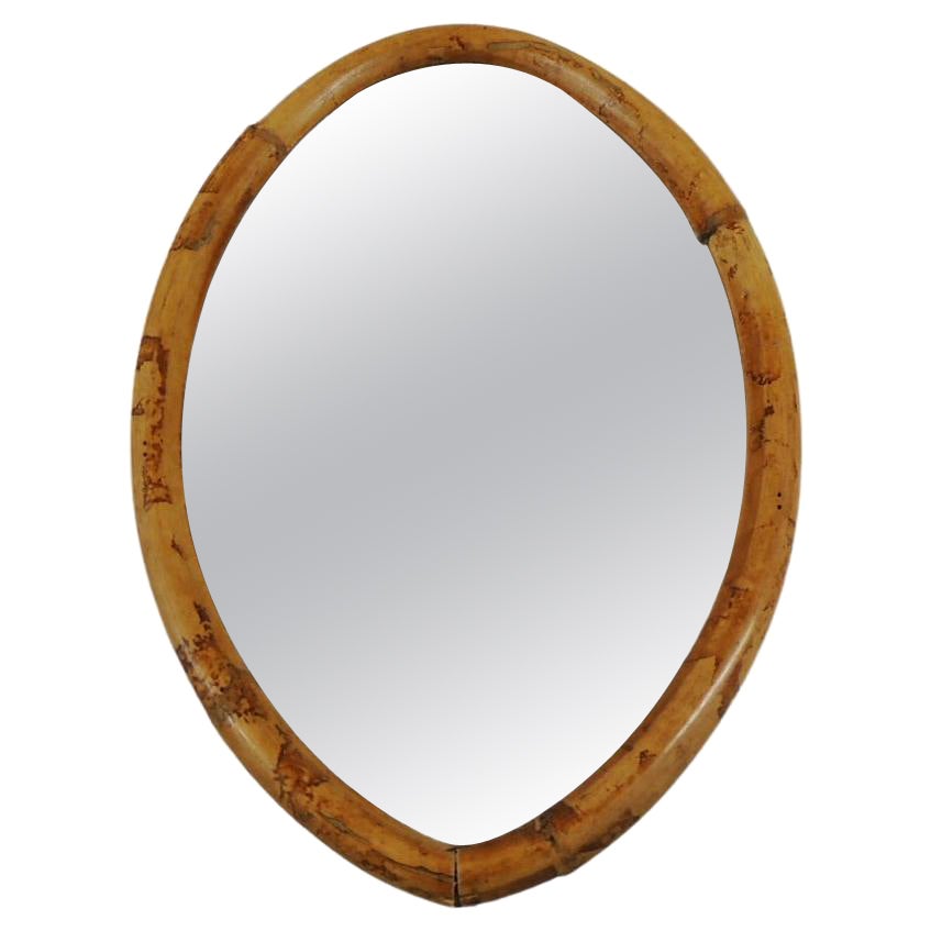 Vintage Oval Shape Bamboo Wall Mirror For Sale at 1stDibs