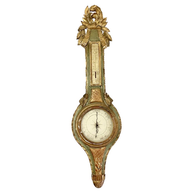 French Louis XV Style Gilded and Painted Wood Wall Barometer For Sale ...