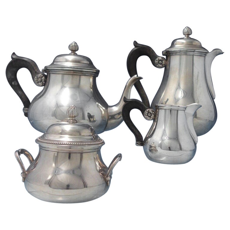 Christofle France Sterling Silver Tea Set 4-Piece Beaded For Sale at ...