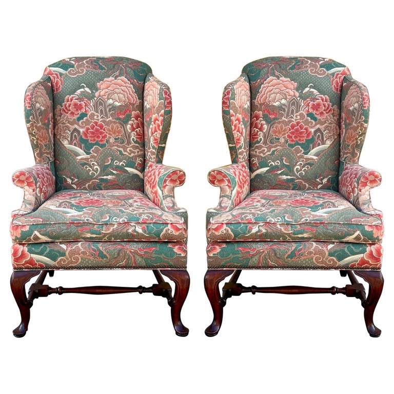 Baker Furniture Chinese Chippendale Style Mahogany Wingback Chairs ...