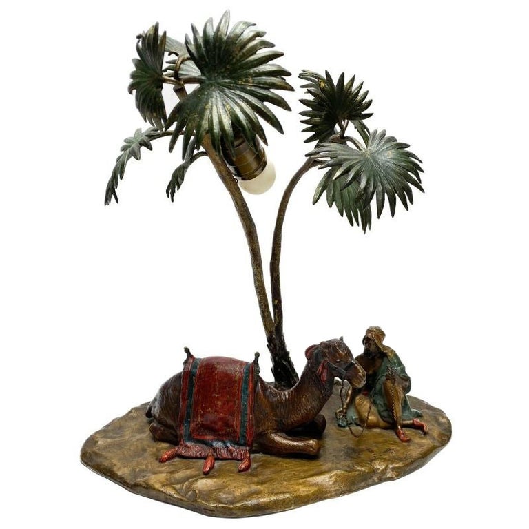 Austrian Cold Painted Bronze Bergmann Table Lamp with Moor and Camel ...