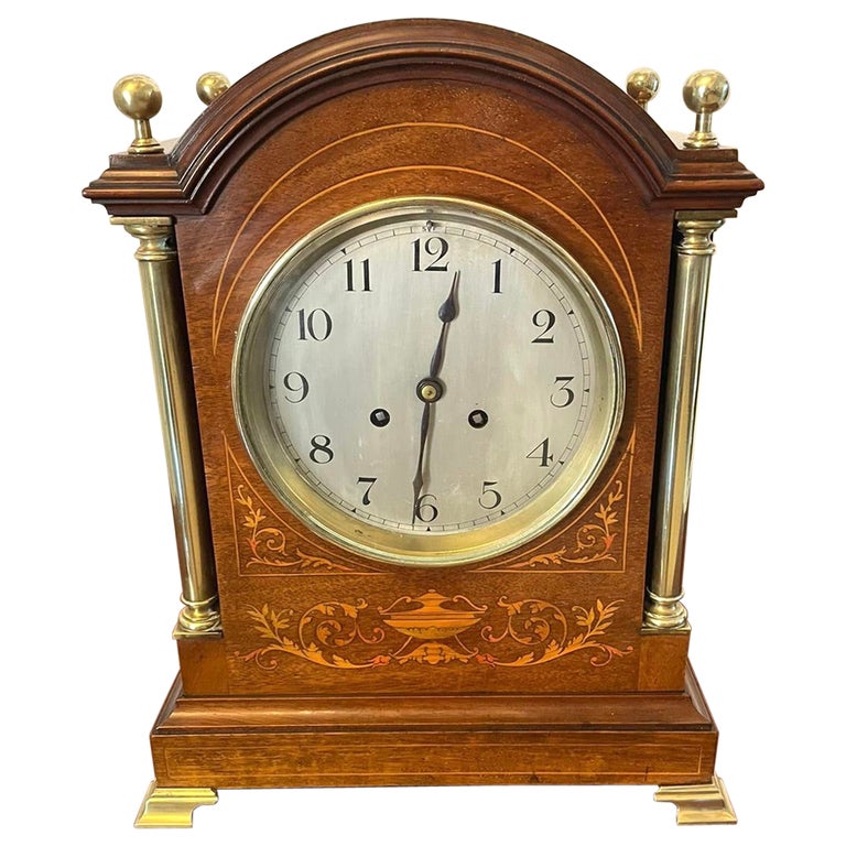 Quality Antique Victorian Marquetry Inlaid Mantle Clock For Sale at 1stDibs