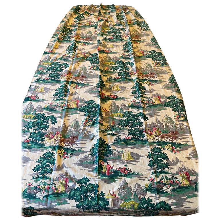 4 Vintage Barkcloth Custom Curtain Panels with Drapery Hooks For Sale ...