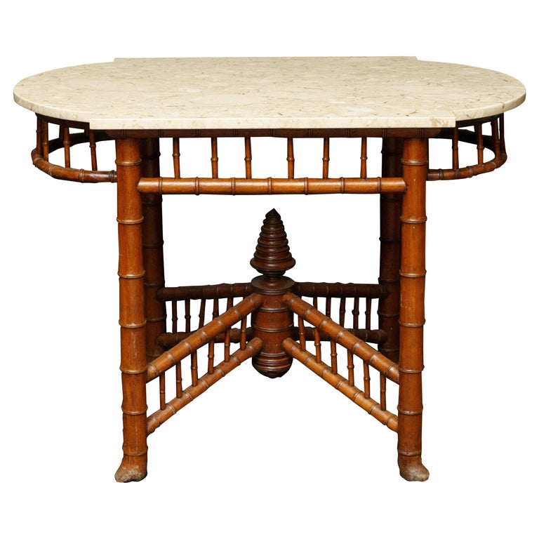 Faux Bamboo and Marble Top Center Table at 1stDibs
