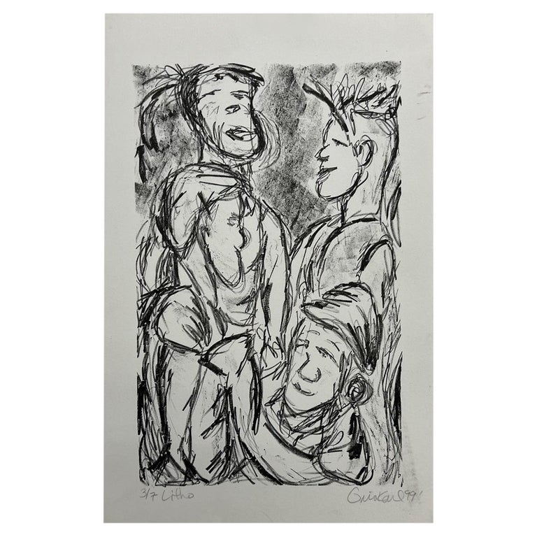 1999 Art by Gina Kail Lithograph 3/7 Abstract Male Figures For Sale at ...