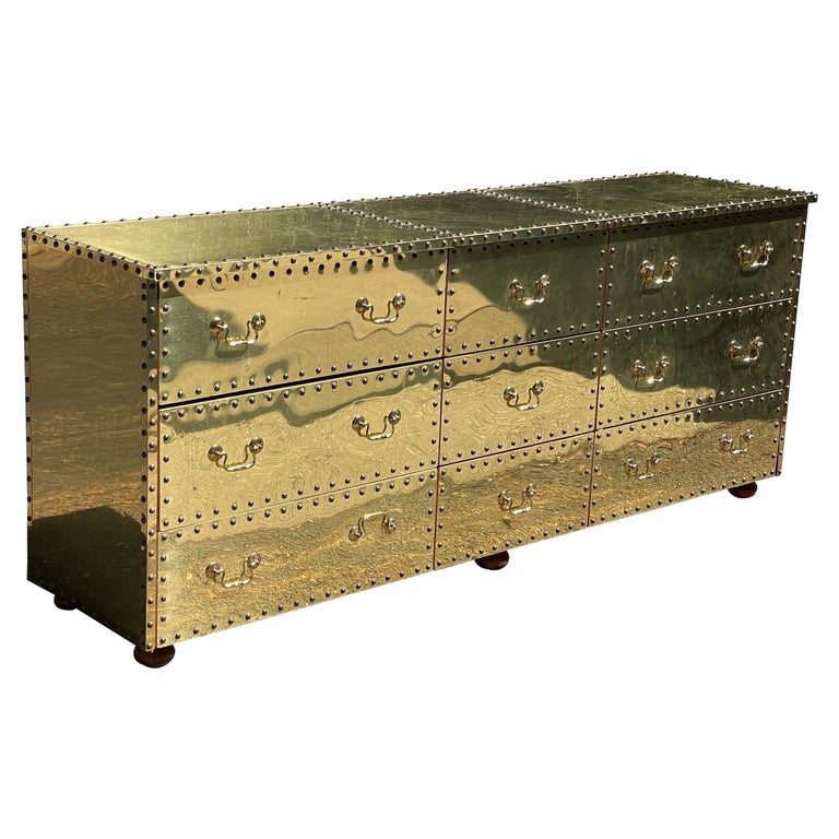 Sarreid Brass Clad Triple Chest Of Drawers, circa 1970s For Sale at 1stDibs