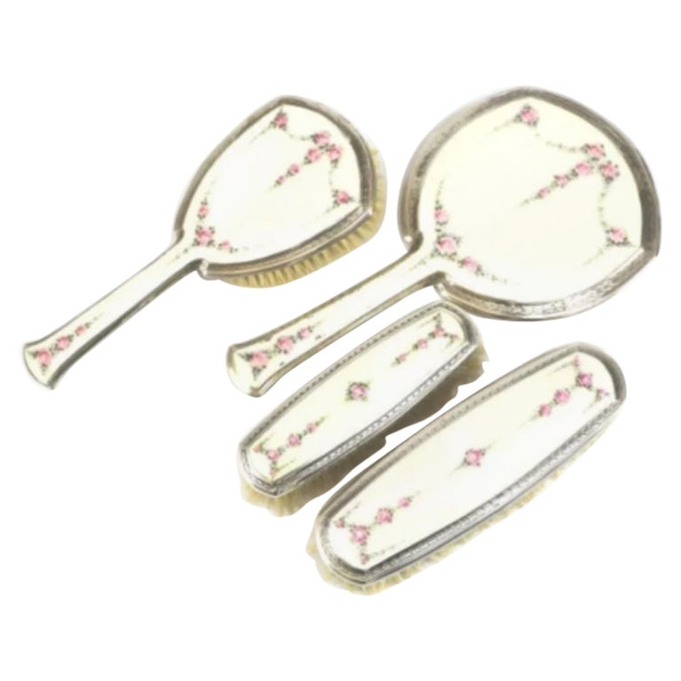 4 Piece Sterling Silver and Guilloche Enamel Vanity Set by R ...