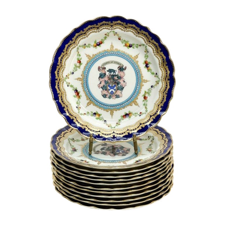 12 Royal Worcester Hand Painted Porcelain 9 inch Armorial Plates, 1909 ...