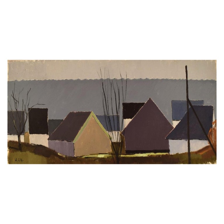 Arne A. Hansen '1922-2009', Denmark, Oil on Canvas, Modernist Landscape ...
