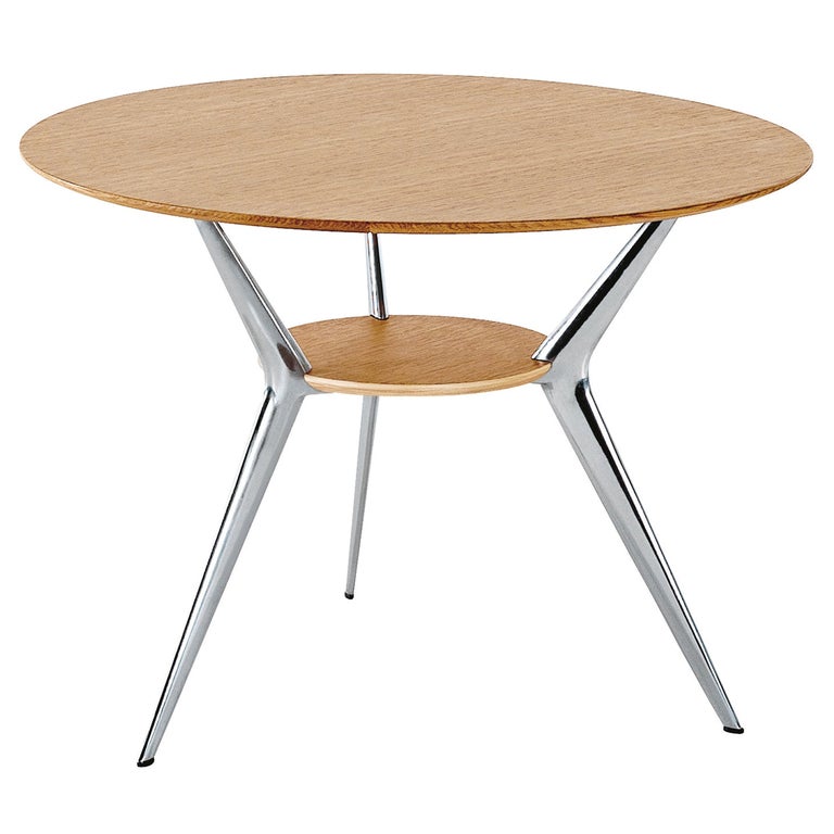 Alias Biplane XS Ø62 Table in Oak Top with Polished Aluminium Frame For ...