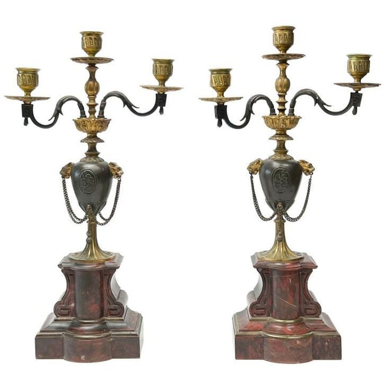Pair Henri Picard French Rouge Marble Gilt and Patinated Bronze ...