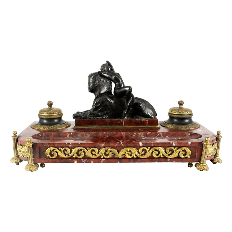 Continental Gilt Bronze and Solid Marble Double Inkwell Desk, 19th ...