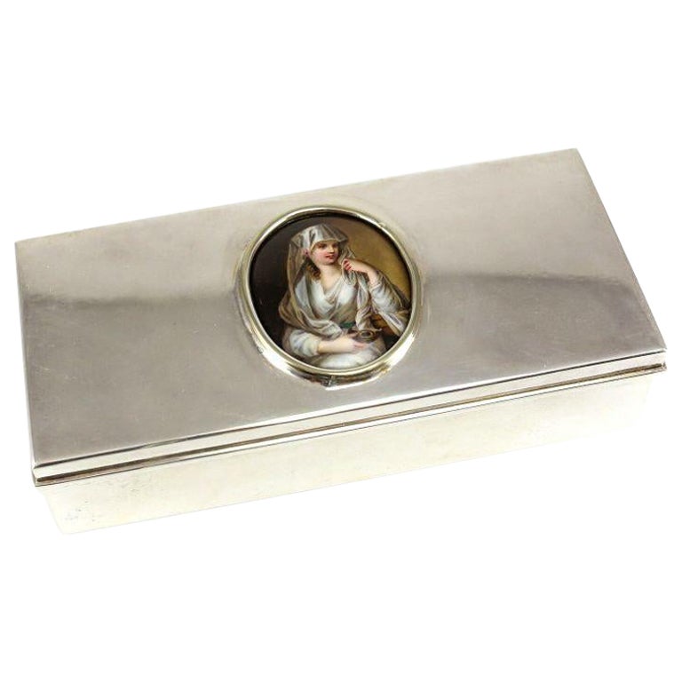 Tiffany and Co. Sterling Silver Box with Porcelain Portrait Plaque, Mid ...