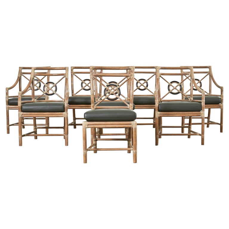 Set of Eight McGuire Target Design Leather Dining Chairs For Sale at ...