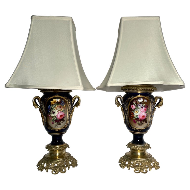 Pair Antique French Old Paris Porcelain Cobalt Blue and Gold Lamps ...