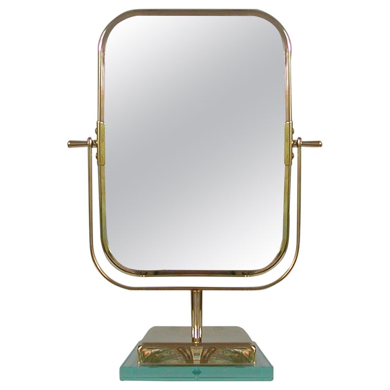 Italian Brass and Glass Double Sided Table Mirror 1950s, Fontana Arte ...