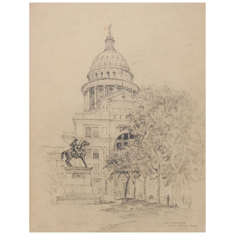 Vintage Texas State Capital Austin Architectural Drawing For Sale at ...