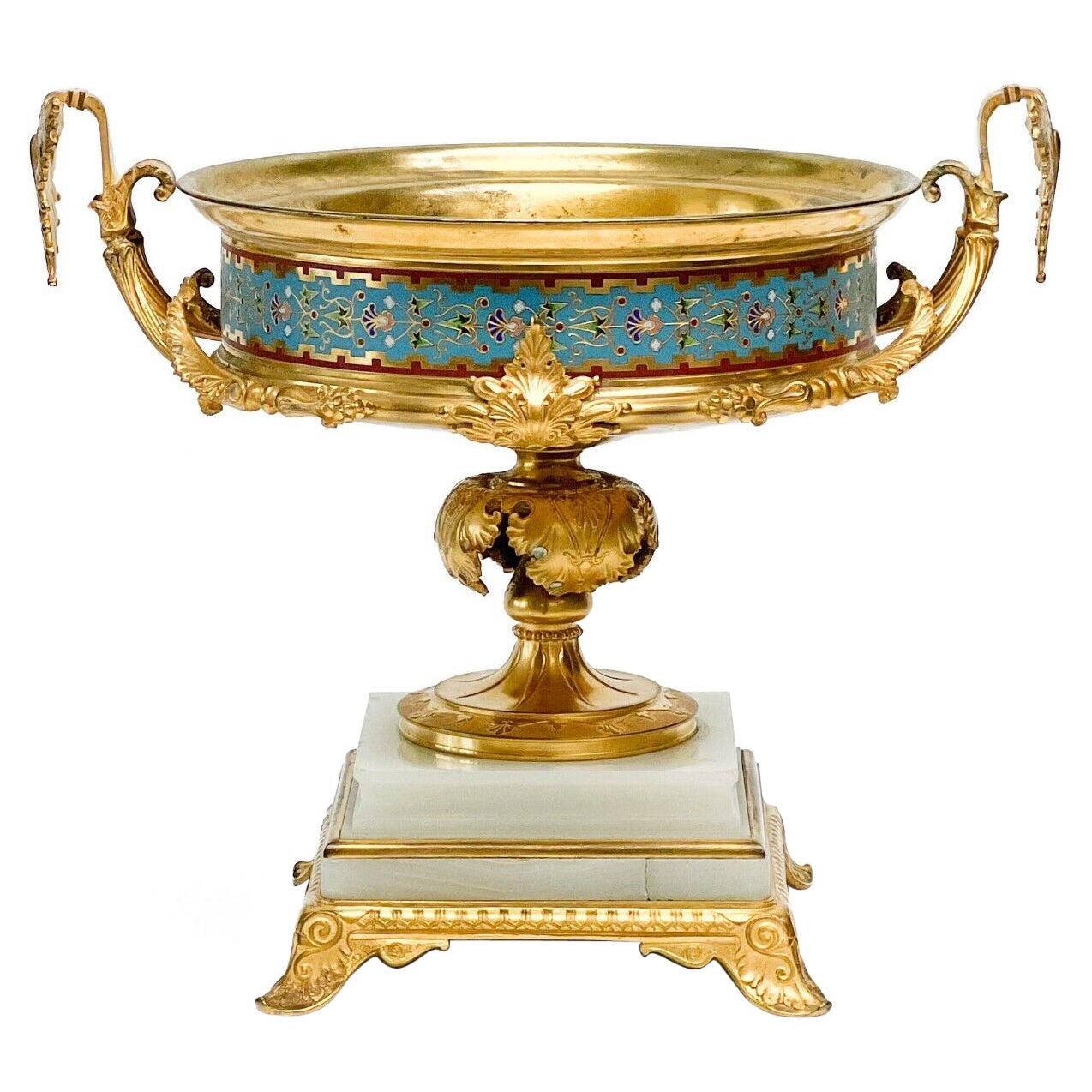 French Gilt Bronze Onyx and Champleve Enamel Centerpiece Bowl, Late ...