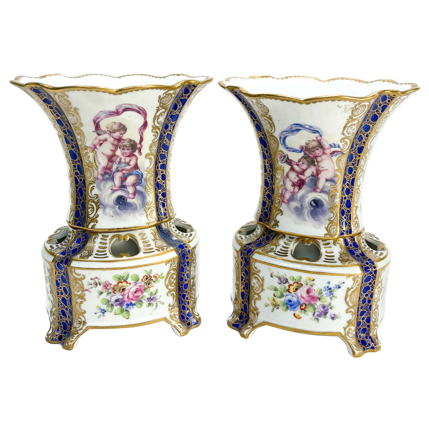 An Unique French Sevres Style Hand Painted Porcelain Lidded Vase For ...